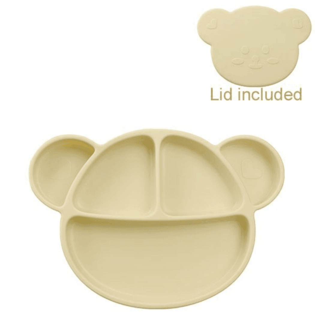 Grosmimi Bear Silicone Suction Food Plate with Silicone Lid – Lupipop